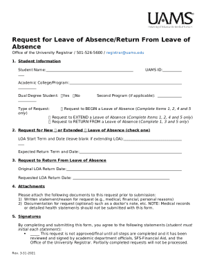 NMIS Student Request for Leave of Absence From Clinic - registrar uams ...