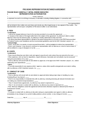 Fillable Online PRO BONO REPRESENTATION RETAINER AGREEMENT Fax Email ...