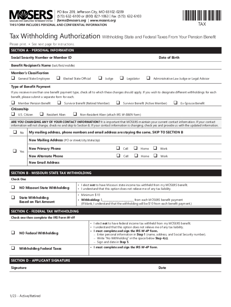 Fillable Online Tax Withholding Authorization Withholding State and ...