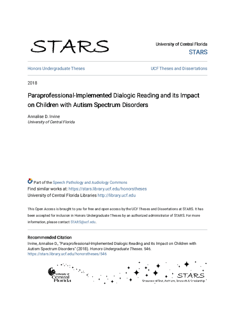 Fillable Online Paraprofessional-Implemented Dialogic Reading and its Impact on Children with ...