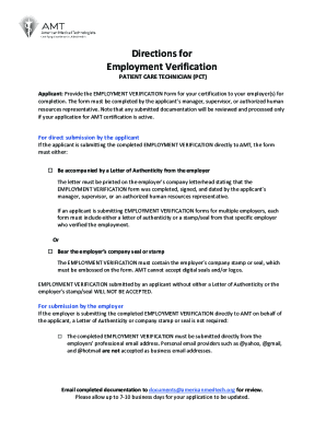 Fillable Online PCT Employment Verification Form Fax Email Print ...