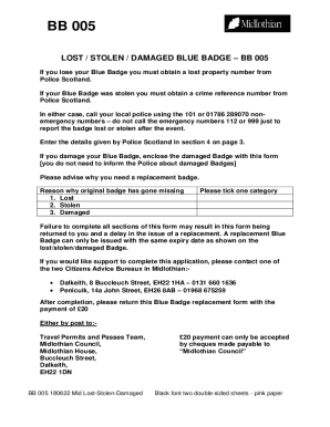 Fillable Online LOST / STOLEN / DAMAGED BLUE BADGE Fax Email Print ...