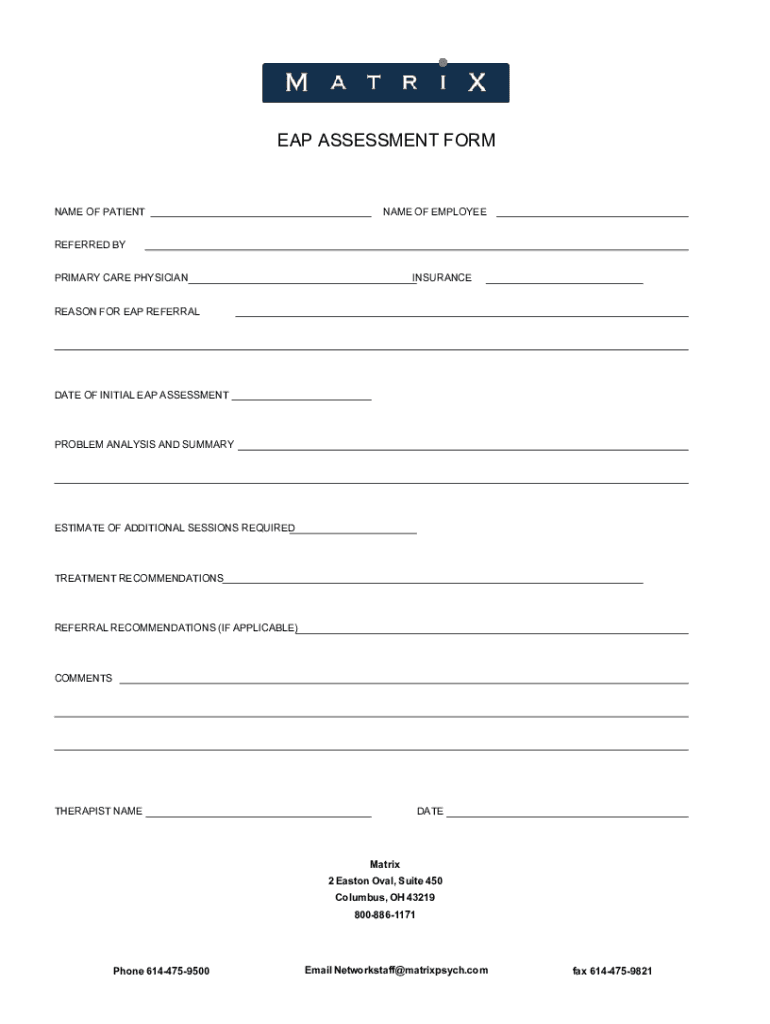 Fillable Online EAP ASSESSMENT FORM - Matrix Fax Email Print - pdfFiller