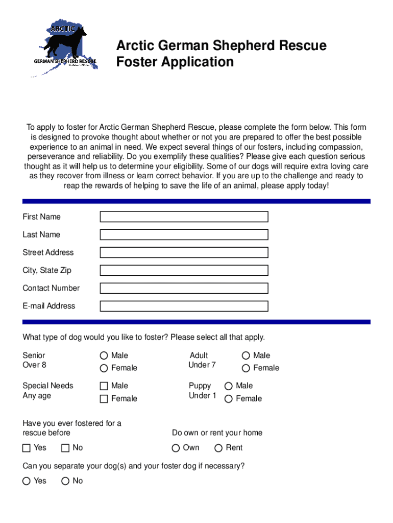 Fillable Online AGSR Forms - Arctic German Shepherd Rescue Fax Email ...