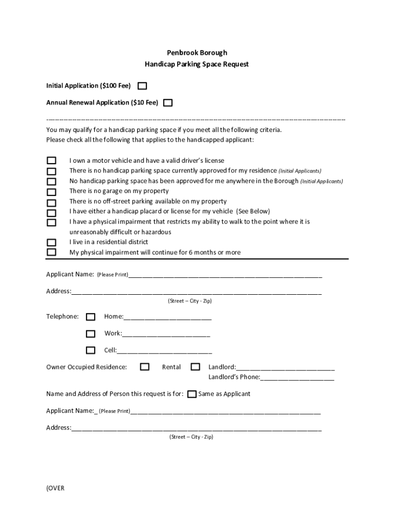 Fillable Online Penbrook Borough Handicap Parking Space Request Fax Email Print - pdfFiller