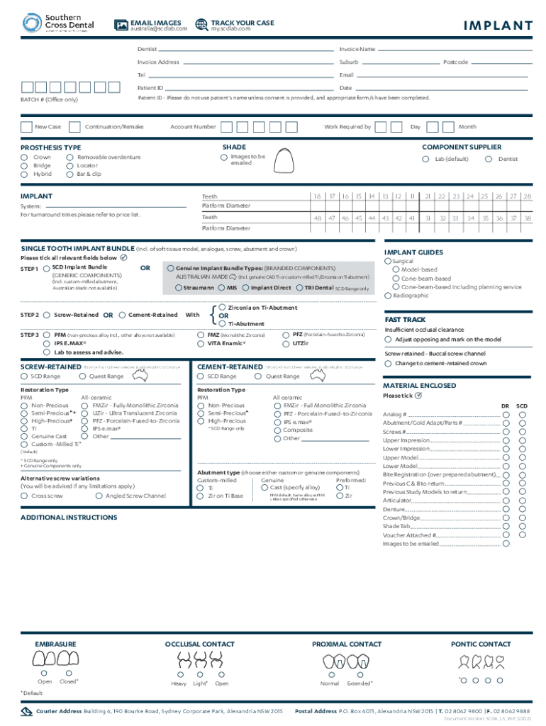 Fillable Online IMPLANT - Southern Cross Dental Fax Email Print - pdfFiller