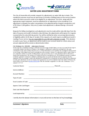 Fillable Online WATER LEAK ADJUSTMENT REQUEST FORM Fax Email Print ...