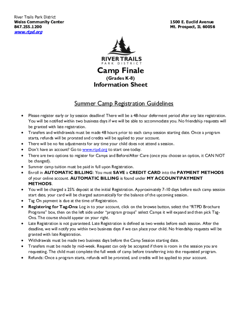 Fillable Online Camp MINI (Grades K-5) Information Sheet Fax Email ...