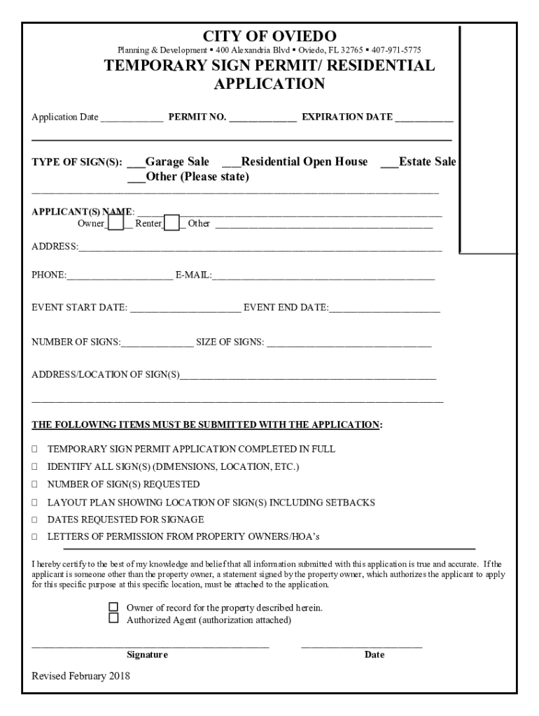 Fillable Online TEMPORARY SIGN PERMIT/ RESIDENTIAL APPLICATION Fax ...