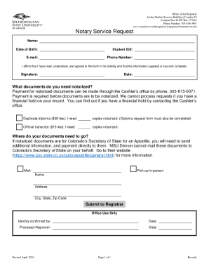 Fillable Online Notary Service Request MSU Denver Fax Email Print ...