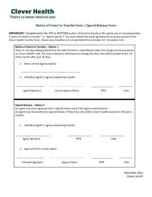 Fillable Online Clover Health 2022 Notice of Intent to Transfer Form ...