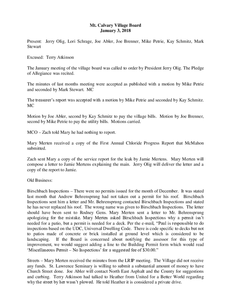 Fillable Online Jerry Olig, Lori Schrage, Joe Abler, Joe Brenner, Mike ...