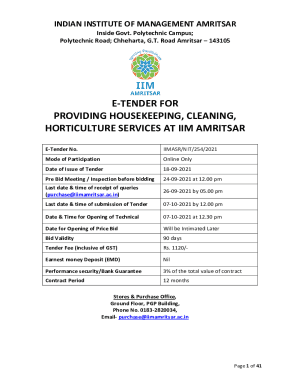 Fillable Online iimamritsar ac e-tender for providing housekeeping ...