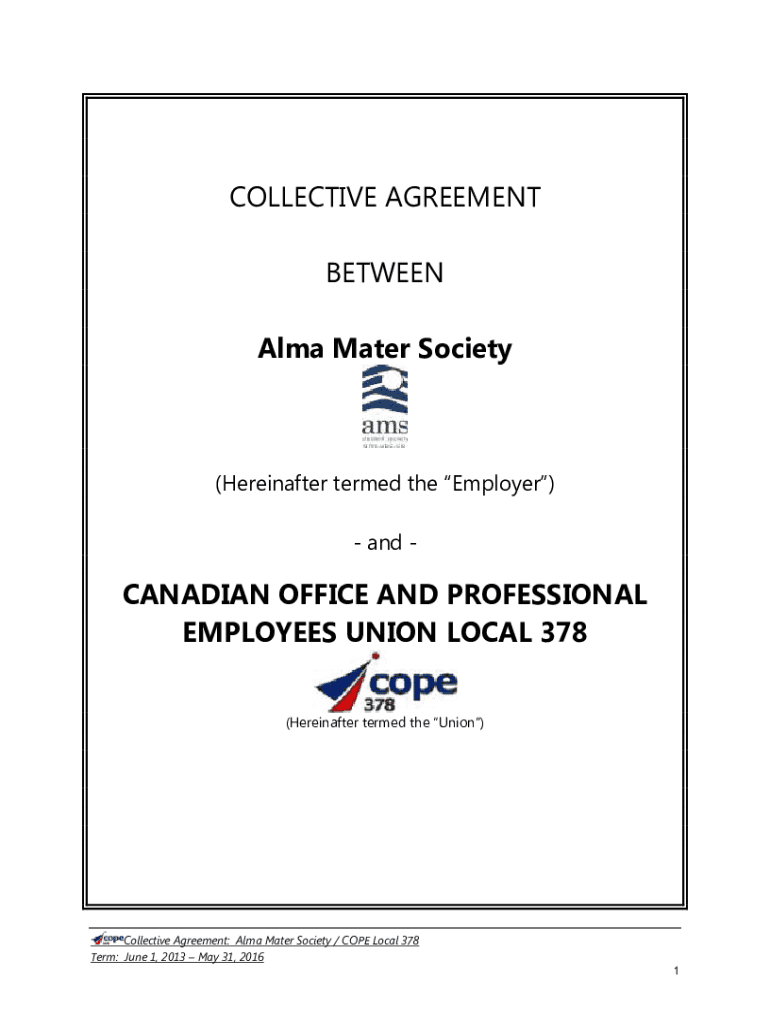 Fillable Online COLLECTIVE AGREEMENT BETWEEN Alma Mater Society Fax ...