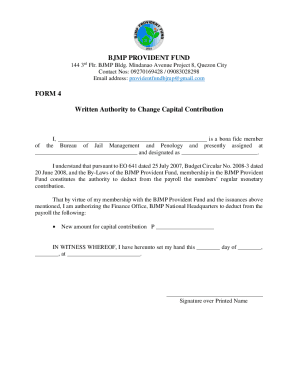 Fillable Online BJMP PROVIDENT FUND FORM 4 Written Authority to Change ...