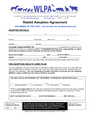 Fillable Online Rabbit Adoption Agreement Yes No- WLPA Fax Email Print ...