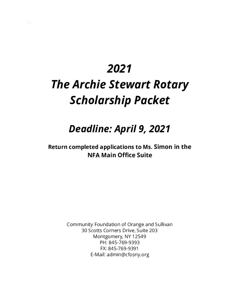 Fillable Online The Archie Stewart Rotary Scholarship Packet Fax Email ...