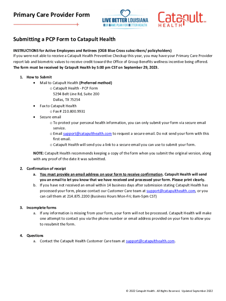 Fillable Online Get Catapult Health Primary Care Provider Form V2 Fax ...