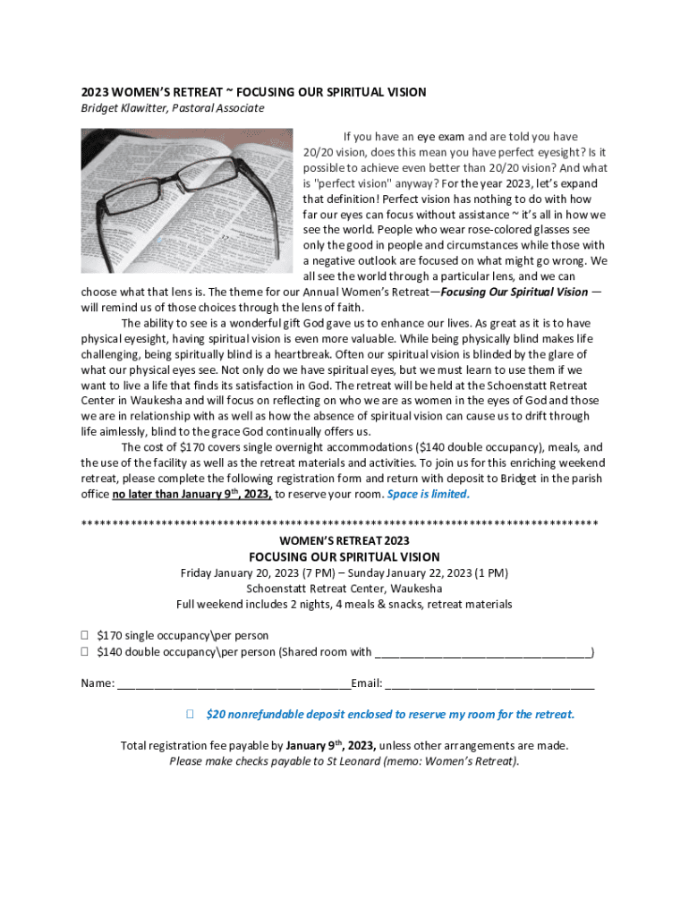 Fillable Online 2023 WOMEN'S RETREAT FOCUSING OUR SPIRITUAL VISION ... Fax Email Print - pdfFiller