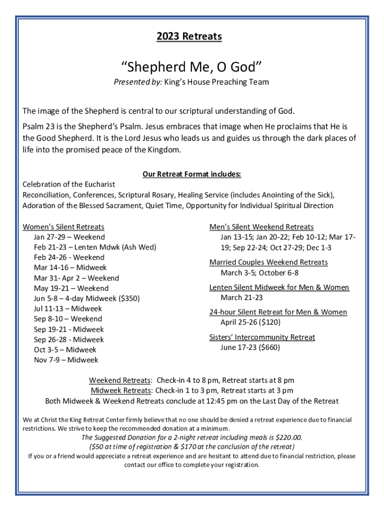 Fillable Online Shepherd Me, O God - Christ the King Retreat Center Fax ...