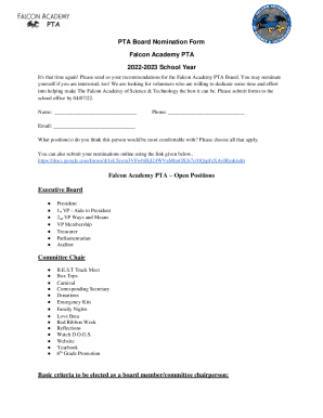 Fillable Online PTA Board Nomination Form Falcon Academy PTA 2022-2023 ...