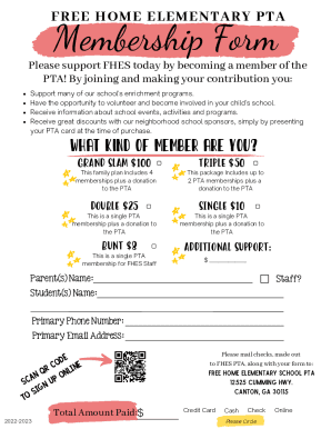 Fillable Online FHES PTA Membership Form Fax Email Print - pdfFiller