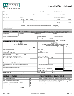 Fillable Online PNW Personal Net Worth Statement Fax Email Print ...