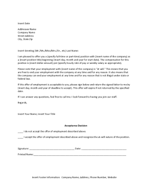 Fillable Online Sample Employment Offer Letter. Sample Employment Offer Letter Fax Email Print ...