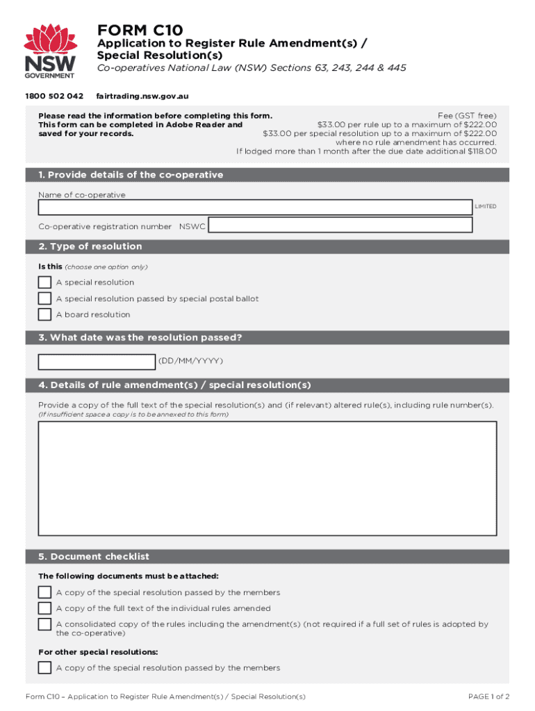 Fillable Online Form C10 - Application to Register Rule Amendment(s ...