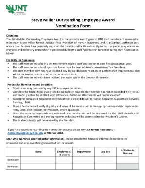 Fillable Online awards unt President's Special Recognition Award Nomination Form Fax Email Print ...