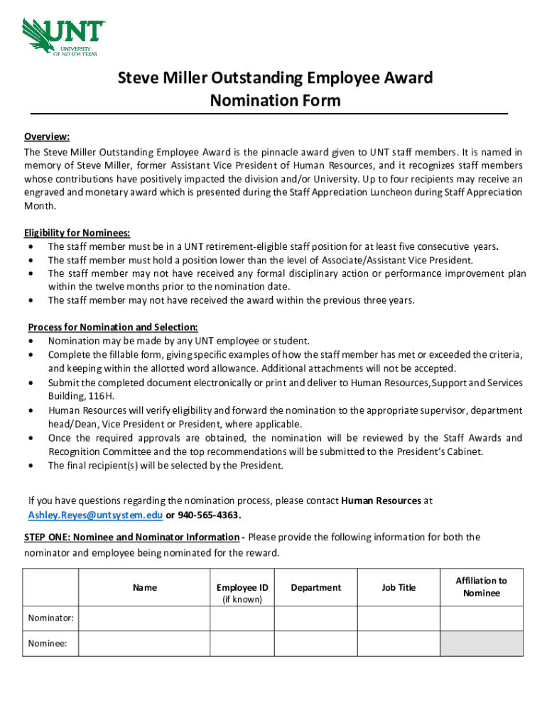 Fillable Online awards unt President's Special Recognition Award Nomination Form Fax Email Print ...
