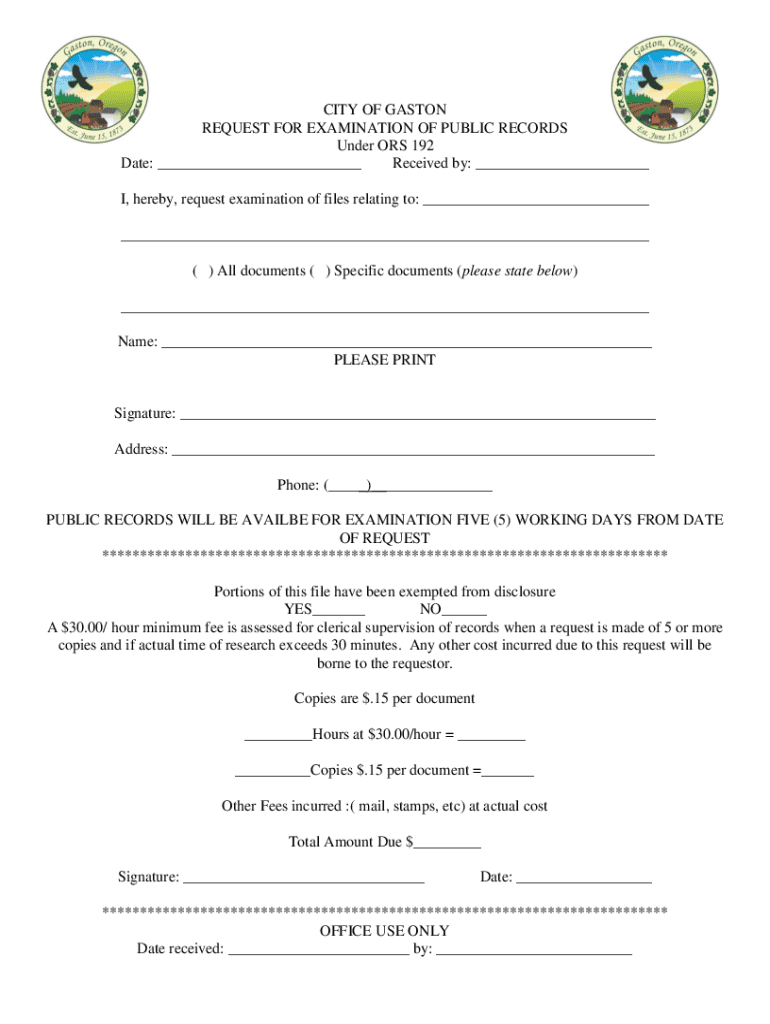 Fillable Online PUBLIC RECORDS REQUEST FORM - City of Eugene Fax Email Print - pdfFiller