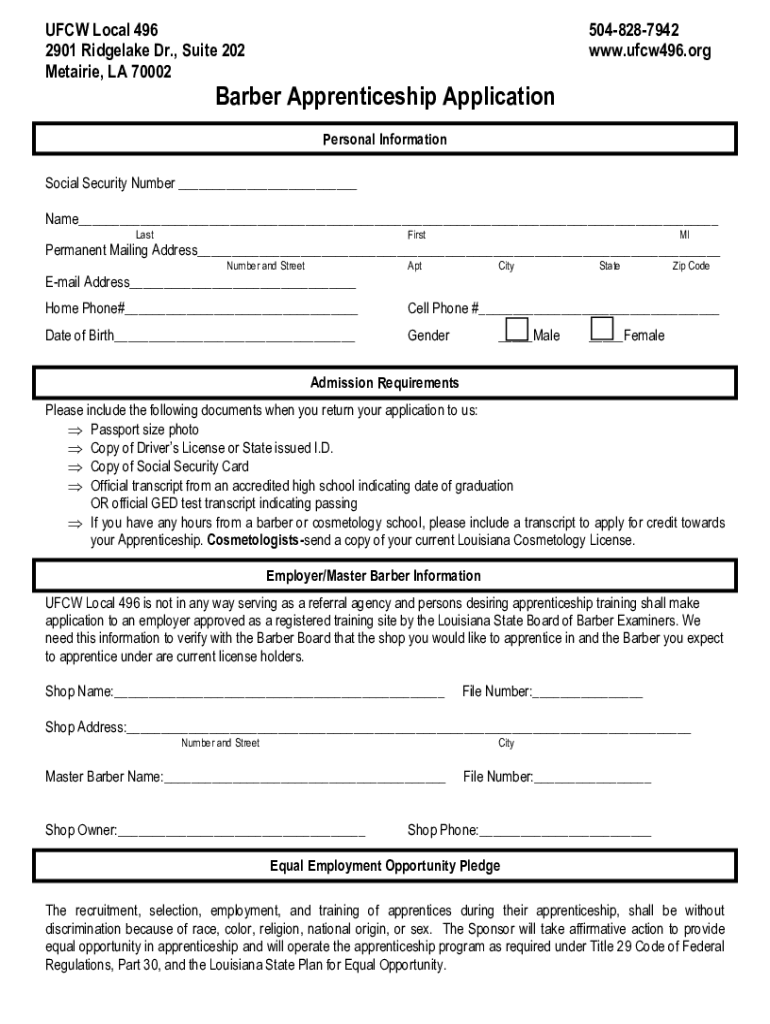 Fillable Online Ufcw Barber Application - Fill Online, Printable ...