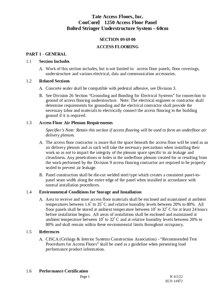 TATE ConCore Raised Floor System - New Doc Template | pdfFiller