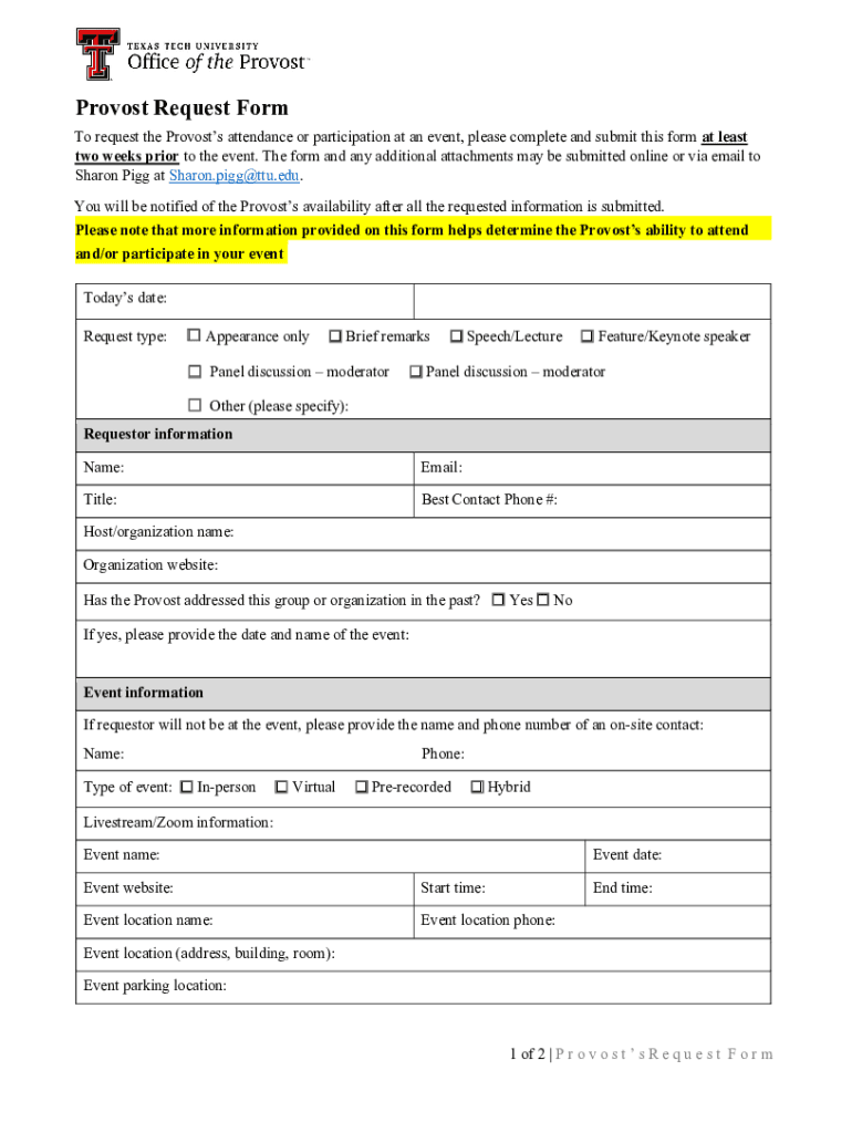 Fillable Online Provost Request Form Fax Email Print - pdfFiller