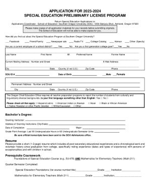Fillable Online inside sou APPLICATION FOR - Southern Oregon University ...