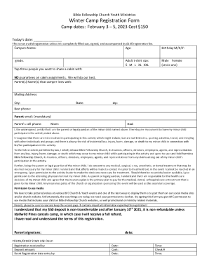 Fillable Online Winter Camp Registration Form - Bible Fellowship Church ...