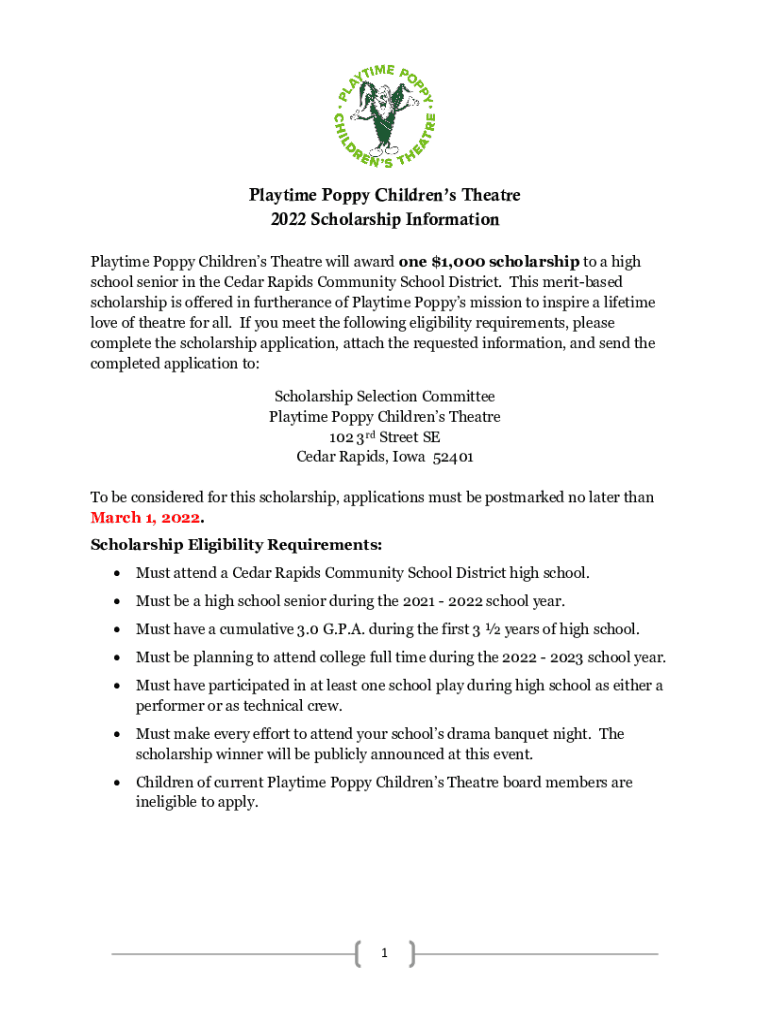 Fillable Online Playtime Poppy Children's TheatreCedar Rapids IA Fax ...