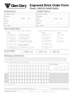 Fillable Online Engraved Brick Order Form - Phone Fax Email Print ...