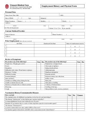 Fillable Online Employment History and Physical Form Fax Email Print ...