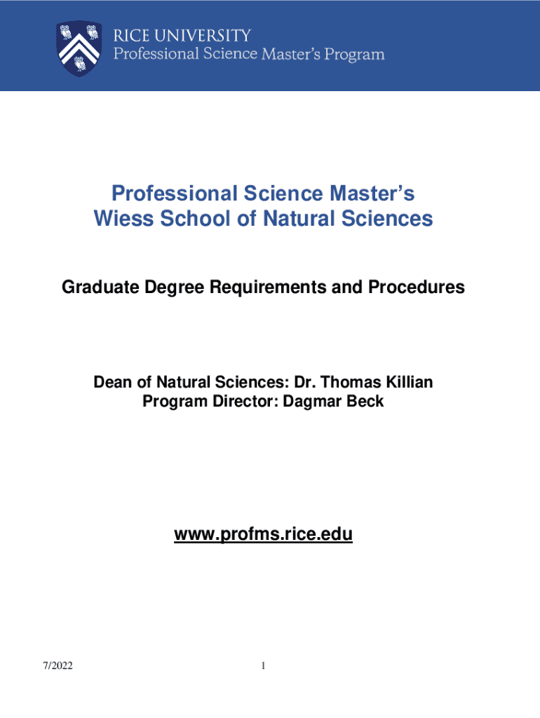 Fillable Online Professional Science Master's Wiess School of Natural ...