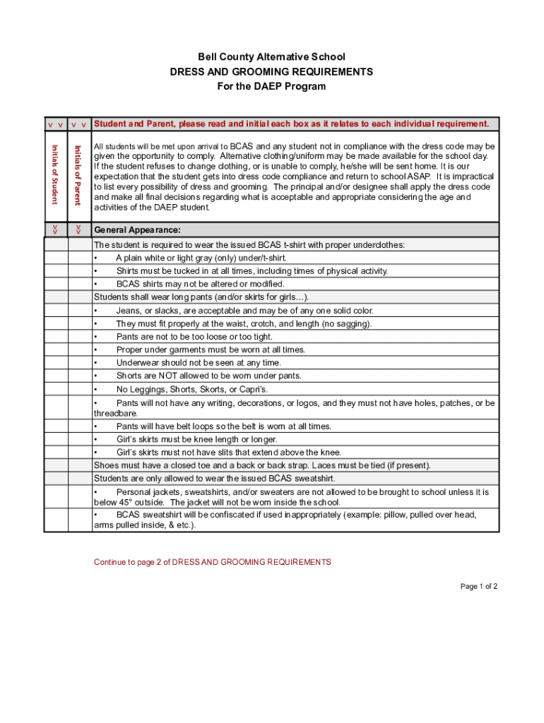 Fillable Online Dress Code DAEP - Check Sheet 2022-2023 - Academy ISD ...