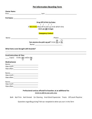 Fillable Online Pet Information Boarding Form Fax Email Print - pdfFiller