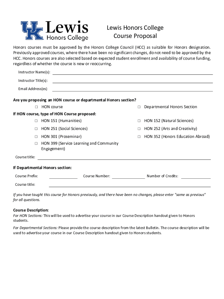 Fillable Online criteria, forms, and procedures for approval of honors courses ... Fax Email ...