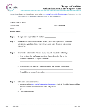 Fillable Online Change in Condition Residential Rate Review Request ...