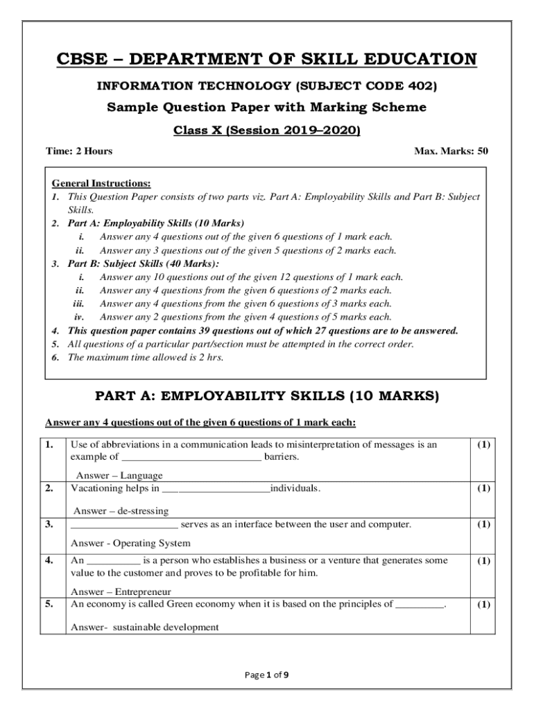 Fillable Online X-SQP Template-Term II- 25 Marks.docx - CBSE Academic ...