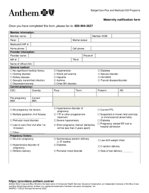 Fillable Online Maternity notification form https://providers.anthem ...