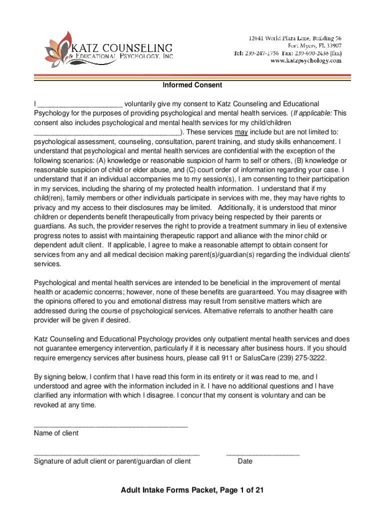 Fillable Online Child Intake Forms Packet, Page 1 of 17 Informed Consent I Fax Email Print ...