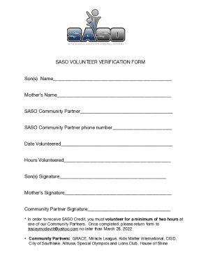 Fillable Online SASO Community Service Verification Form - SASO ...