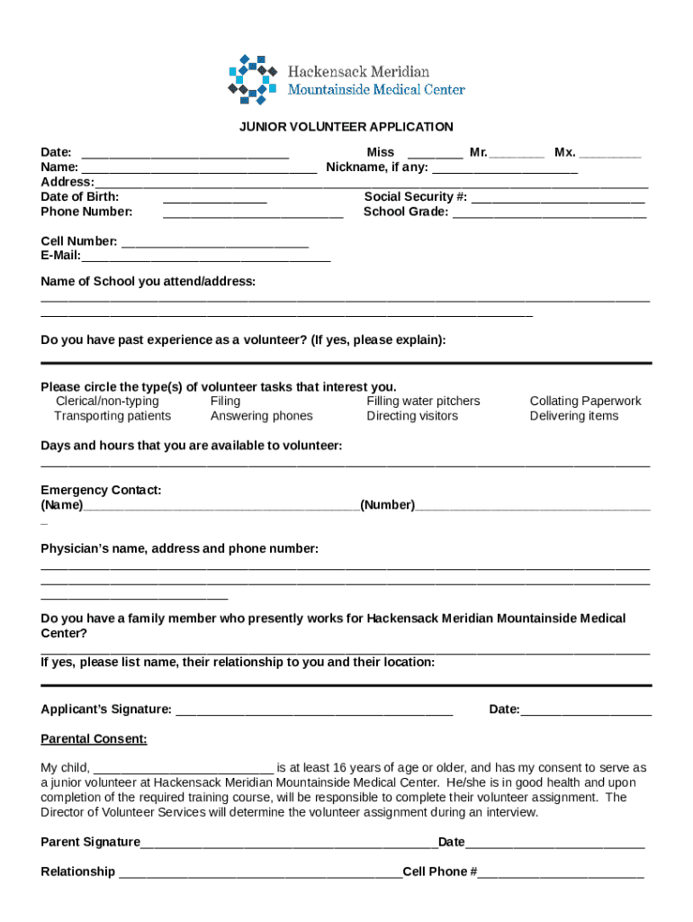 Fillable Online Junior volunteer Application and Letter Fax Email Print - pdfFiller
